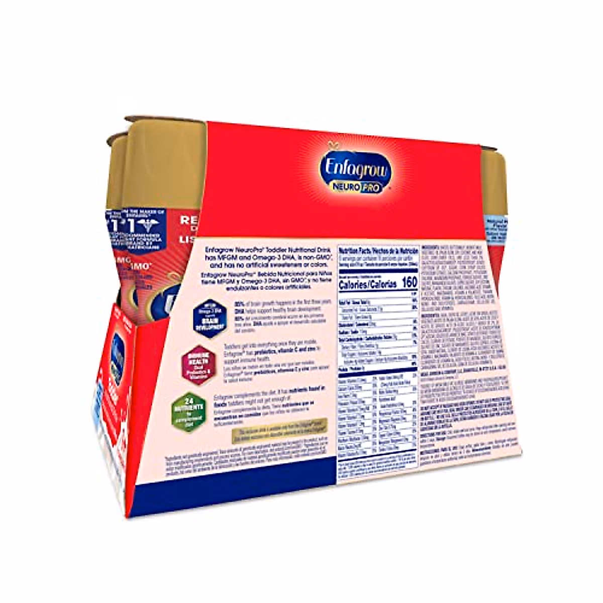 Enfagrow NeuroPro Toddler Nutritional Drink, Natural Milk Flavor, Omega-3 DHA & MGFM for Brain Support, Prebiotics & Vitamins for Immune Health, Non-GMO, Ready to Use Bottle, 8 Fl Oz (Pack of 24)