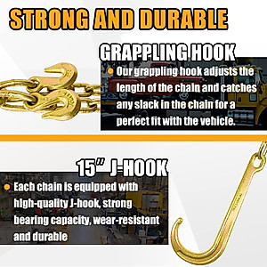 FITHOIST Grade 80 Chain V-Bridle | 5/16In x 2Ft Towing Chain Bridle with J Hooks and Grab Hooks | Bridle Transport Chain with 4,900LBS Safe Working Load | for Flatbed Truck Rollback Wrecker Carrier