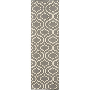 Nourison Jubilant Trellis Grey 2'3" x 7'3" Area -Rug, Easy -Cleaning, Non Shedding, Bed Room, Living Room, Dining Room, Kitchen (2x7)