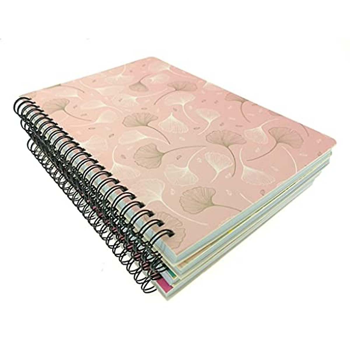 4 Pack A5 Spiral Notebook Journal,Wirebound Ruled Sketch Book Notepad Diary Memo Planner, A5 Size (8.3X5.7") & 80 Sheets (Leaf & Flower)