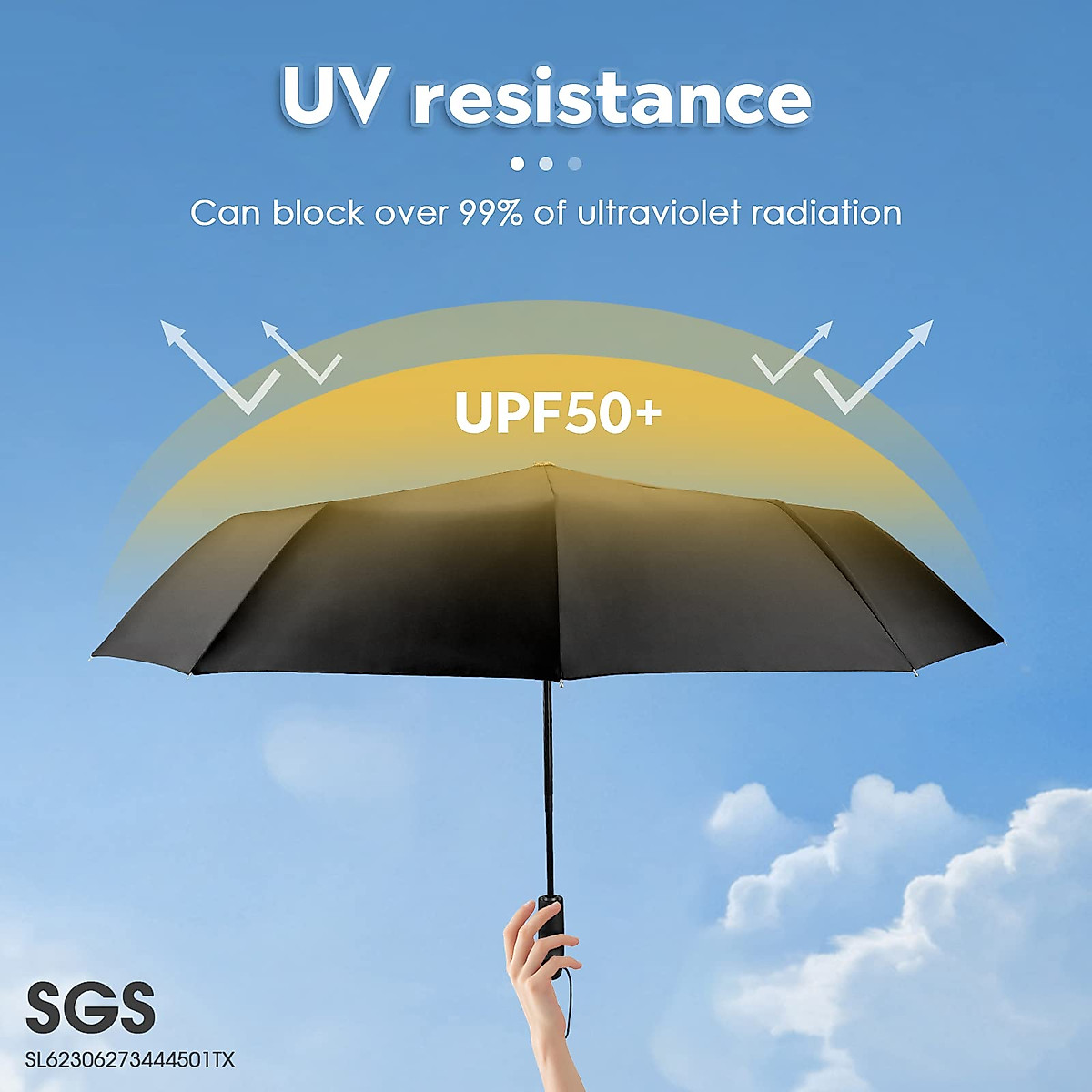 SIATELOO Umbrella For Rain- Portable Folding Windproof Umbrella Compact Automatic Open Umbrellas -46 Inch 10 Ribs UPF 50+ UV Protection black- Travel Essentials