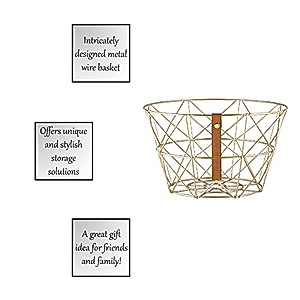 Creative Brands Heartfelt Collection-Round Metal Basket, 12 x 7-Inch, Gold