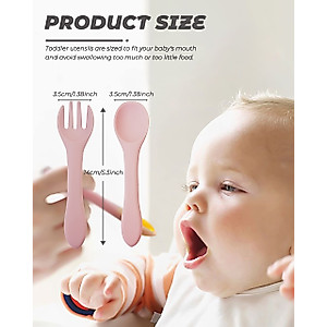 6 Pcs Silicone Baby Spoons and Baby Forks, Chewable Baby Utensils for Self-Feeding, Silicone Baby Utensils, Kids Utensils for Over 6 Months Babies