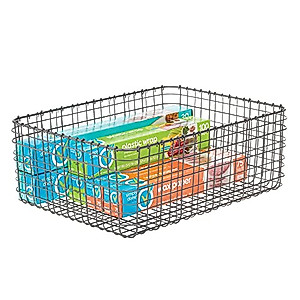 mDesign Farmhouse Decor Metal Wire Food Organizer Storage Bin Basket for Kitchen Cabinets, Pantry, Bathroom, Laundry Room, Closets, Garage, 6 Pack - 16" Long - Graphite Gray
