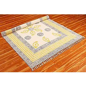 Casavani Upgraded Boho Bathroom Rug 100% Woven Geometric Rug for Bedroom Blue and Yellow Rug Bohemian Bath Mat, Kitchen Rug Washable Cotton Throw Rug Tassel Rug for Living Room 4x15 Feet Runner