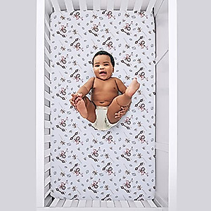NoJo Jungle Ride Grey, White & Tan, Monkey, Giraffe & Lion Super Soft Fitted Crib Sheet, Grey, White, Tan