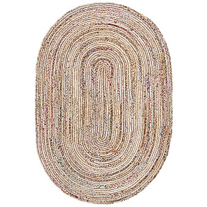 SAFAVIEH Cape Cod Collection Area Rug - 3' x 5' Oval, Beige & Multi, Handmade Boho Braided Jute & Cotton, Ideal for High Traffic Areas in Living Room, Bedroom (CAP202B)