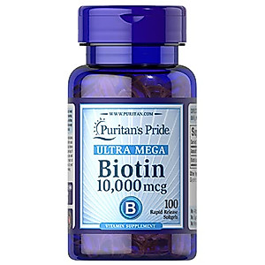 Puritan's Pride Biotin 10000 Mcg, Helps Promote Skin, Hair and Nail Health, Softgels 100 Count