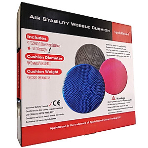 AppleRound Air Stability Wobble Cushion, Blue, 34cm/13.5in Diameter, Balance Disc, Pump Included