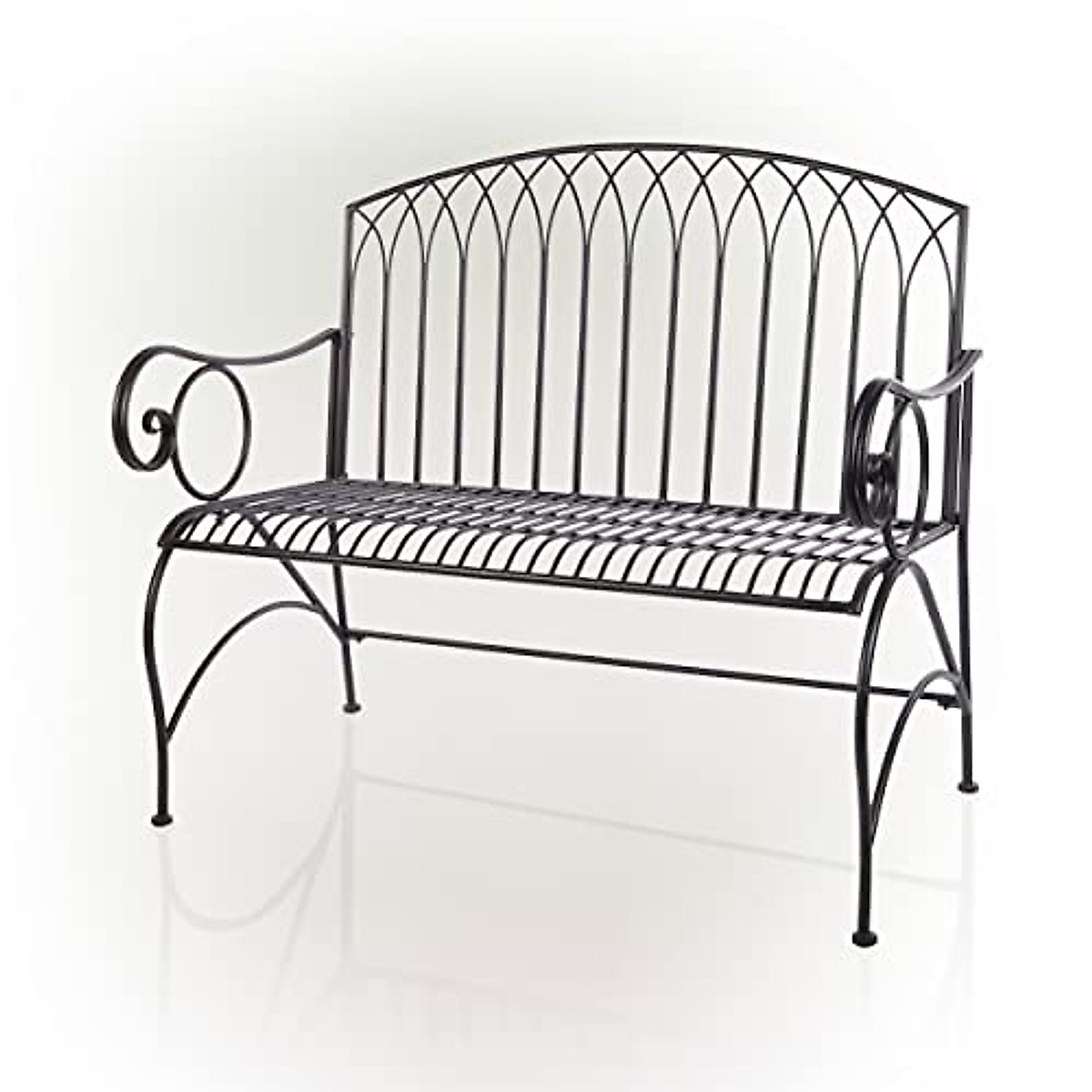 Alpine Corporation Alpine 44" L Indoor/Outdoor 2-Person Classic Metal Garden, Black Bench