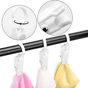 Laundry Hanging Hooks with Clips White Plastic Clothes Pins with Hooks Hanging Clips for Hats,Pants,Towel,Socks,Handbags,Jean Pant (30 Pack)