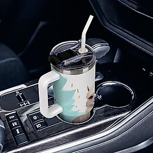 LLUTSNTH 40 Oz Vacuum Tumbler with White Handle Leakproof Insulated Tumbler Llama Alpaca Stainless Steel Travel Mug with Lid And Straw Coffee Cup Cute Water Bottles Cup Holder Friendly