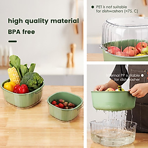 8.2 Quart Large Strainers and Colanders,3 Sets Plastic 2 in 1 Double Layered Strainers for Kitchen,BPA Free Fruits and Vegetable Washing Basket,for Pasta Salad Berry Cleaning Mixing (Green)