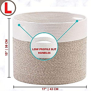 MINTWOOD Design Large 17 x 15 Inches Decorative Cotton Rope Basket, Blanket Basket Living Room, Laundry Basket, Woven Basket, Toy Storage Baskets Bin, Round Large Basket for Pillows, Throws, Towels