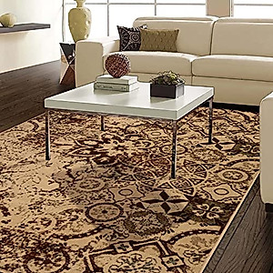 SUPERIOR Indoor Large Area Rug, Modern Geometric Design, Home Decor for Living Room, Kitchen, Bedroom, Entryway, Dining, Office, Dorm, Hardwood, Floor Throw, Rangoli Collection - 8ft x 10ft, Cream