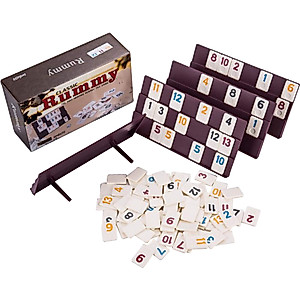 Classic Rummy Tile Game, Rummy Cube Tile Game,106 Rummy Cube Game with Portable Carton, Rummy Tiles Travel Set with 4 Tiles Holders for Family Classic Board Games Rummy Tiles in Paper Box 106 Tiles