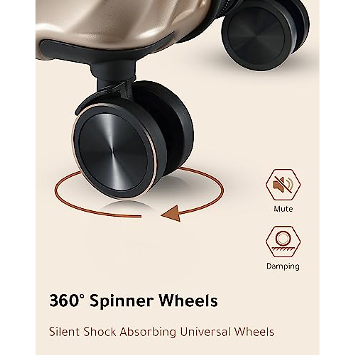 LUGGEX Champagne Carry On Luggage 22x14x9 - Polycarbonate Expandable Hard Shell Suitcase with Spinner Wheels