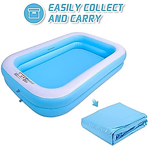 Inflatable Blow Up Kiddie Pool Family Swimming Pool Family Full Size Rectangular Pool Paddling Water Splashing Ball Pool for Kids Toddler Adult for Outdoor Garden Backyard, 103" X 69" X 20"
