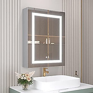 MIRPLUS 26x20 inch Bathroom Medicine Cabinet with LED Mirror, Anti-Fog, Waterproof, 6000K Single Door Lighted Bathroom Cabinet with Touch Swich, Recessed or Surface Mount (Right Door)