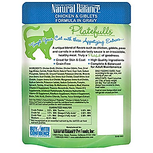 Natural Balance Platefulls Wet Cat Food Salmon, Chicken & Giblets Formula in Gravy, 3 Ounce Pouch (Pack of 24), Grain Free