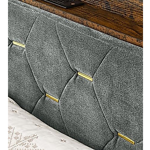 CuisinSmart Queen Size Bed Frame with Headboard,Storage & USB Ports & Outlets,No Box Spring Needed,78.5" x 57",Grey Bed Frame Furniture for Bedroom,Farmhouse,Hotel