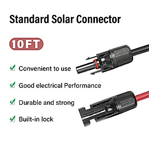Kimbluth 10 AWG Solar Extension Cable 10FT Black + 10FT Red, Ultra Solar Panel Wire Male to Female Tinned Copper Wire for Solar Panel, Automotive, RV, Boat, Outdoors