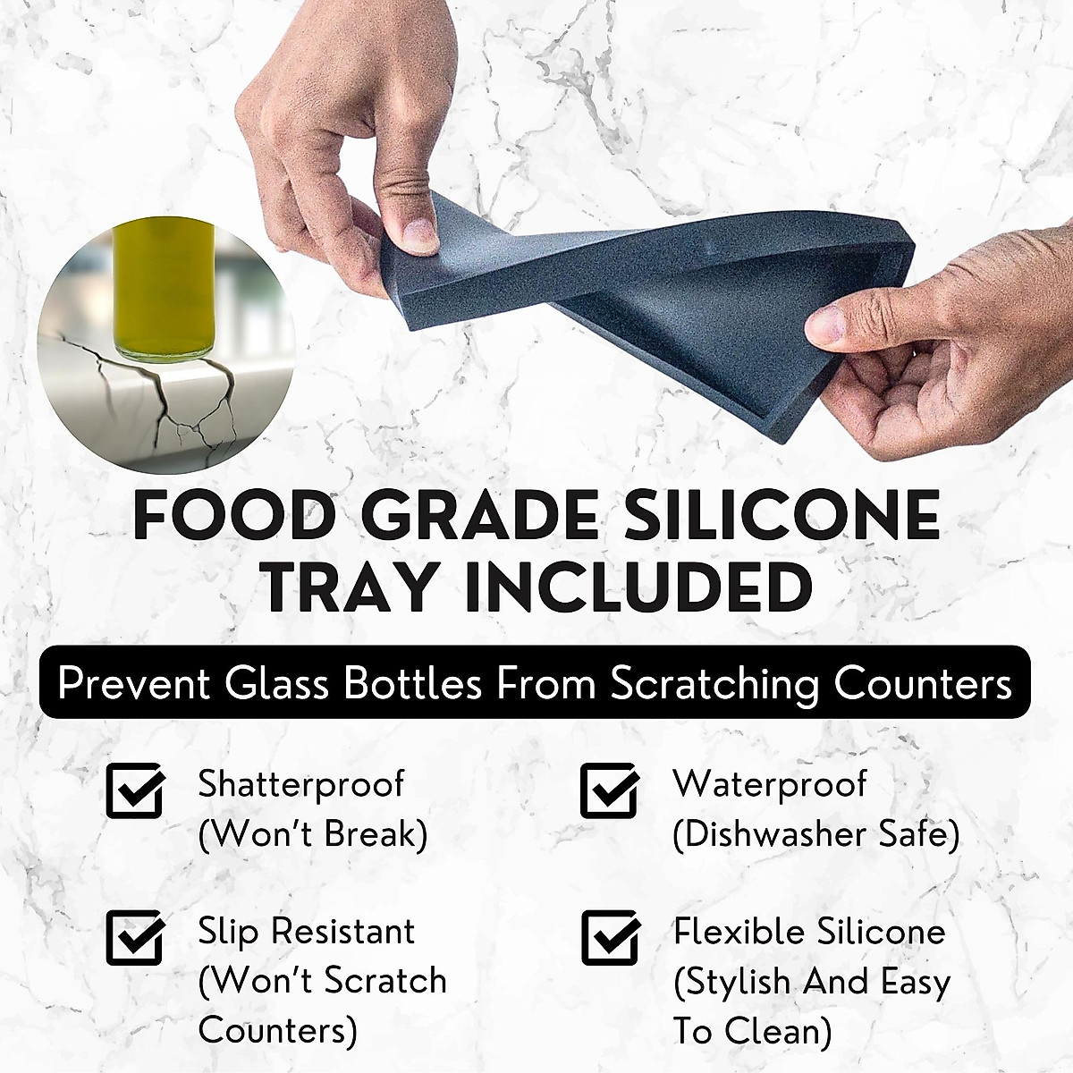 Verspace Olive Oil Dispenser Bottle For Kitchen With Silicone Tray & 40 Labels, Soy Sauce Dispenser, Coffee Syrup Dispenser, Olive Oil Bottle, Oil Container Kitchen Set Of 2, Black