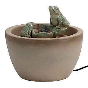Foreside Home and Garden Multicolor Ceramic Frog Indoor Water Fountain with Pump