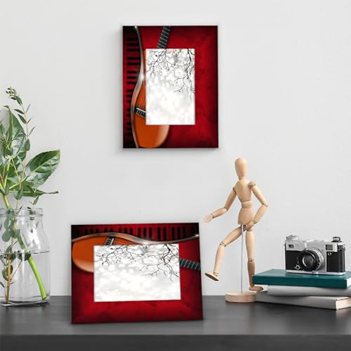Yzrwebo Music Guitar Piano 4x6 Picture Frame Red Rose Wood Photo Frames High Transparent Horizontal and Vertical Tabletop Display or Wall Mounting for Family Home Gallery Office