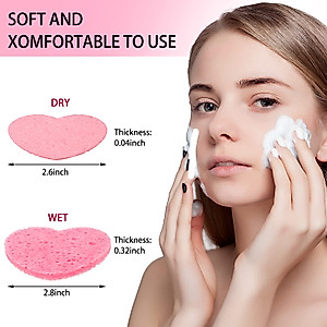 100 Pieces Heart Shape Facial Sponges Compressed Natural Cellulose Sponge Reusable Cosmetic Makeup Remover Sponge Face Cleansing Natural Sponge for Face Cleansing Exfoliating (Pink)