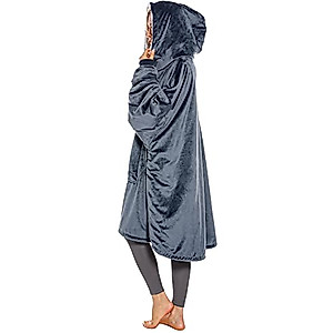 VAZABEL® Oversized Microfiber Wearable Blanket, Multifunctional Blanket Hoodie, Gift wrap, Christmas Gift, One Size Fits All (Blue)