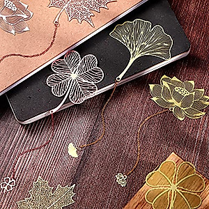 8 Pieces Metal Bookmarks Flowers with Chain Hollow Design Leaf Bookmark Personalized Handmade Present for Reader, Book Lovers, Writers, Students, Teachers, Gold and Rose Gold