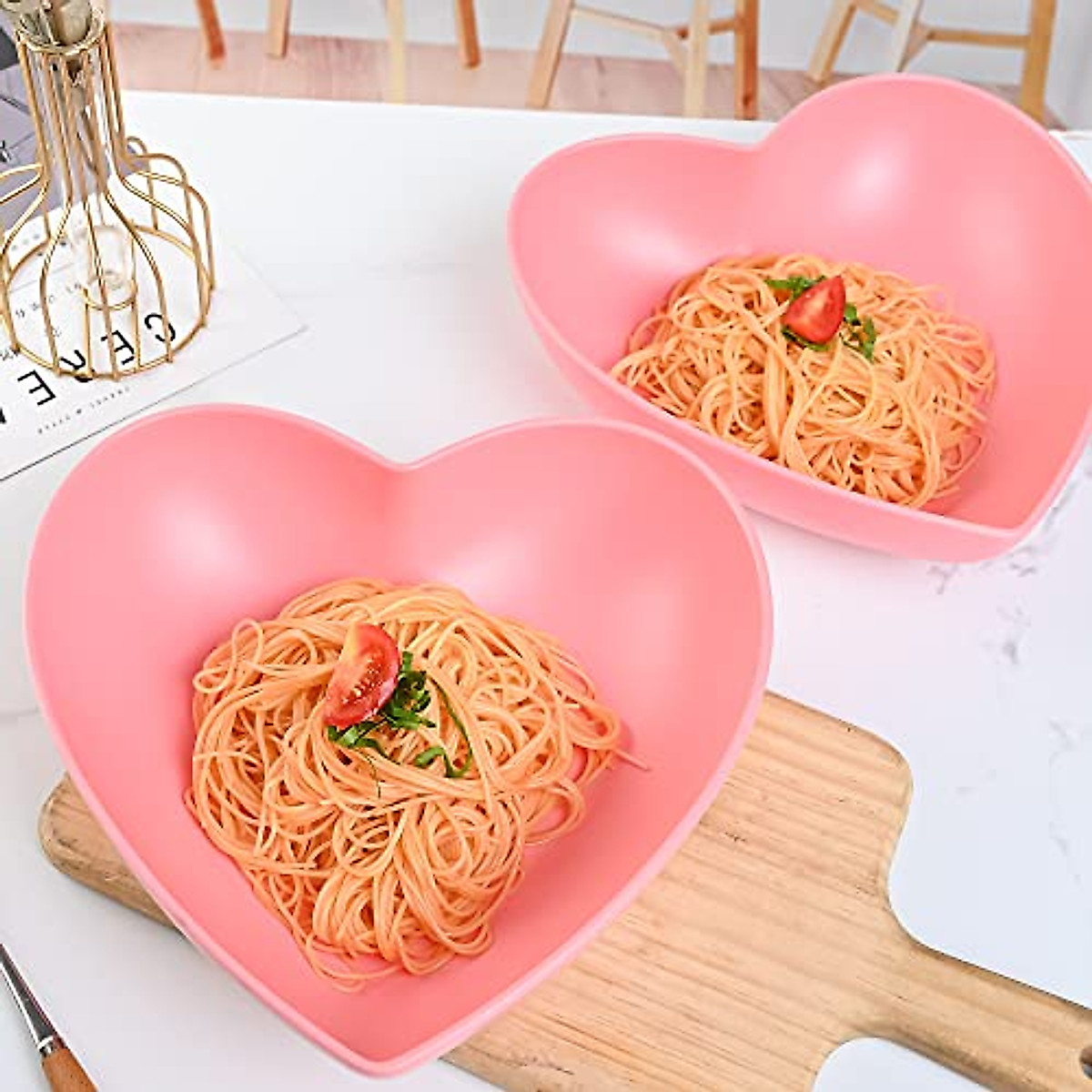 XUEJUN Bamboo Fiber Big Heart-shaped Bowls pink Deep Heart Plates Salad Bowl/Fruit Bowl for Desserts/Pasta/Dinner, 9.7inch