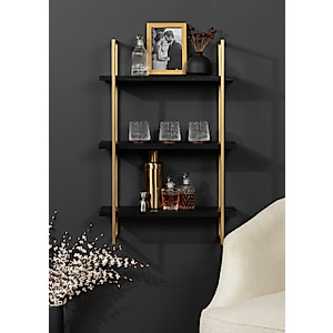 Kate and Laurel Leigh Modern 3 Tier Wall Shelf, 20 x 7 x 30, Black and Gold, Decorative Contemporary Glam Multi-Tiered Shelf Wall Organizer for Storage and Display