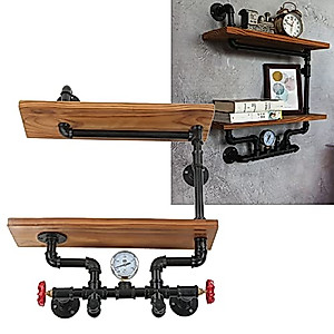 Omabeta Floating Shelves, Malleable Cast Iron 2 Tiers Pipe Shelves Industrial Style Good Bearing Capacity for Kitchen