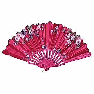 HRANG Hand Fan Folding Fan,Hand-held Fan,Wedding Folding Fan Chinese Style Dance Wedding Party Lace Silk Folding Hand Flower Fan Fans Hand Paper Folding Props Vintage Style