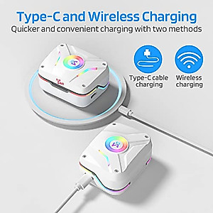 LTC SS-503 TWS Wireless Earbuds, Bluetooth 5.1 in-Ear Earphones with Wireless Charging Case IPX4 Waterproof, Built-in Mic RGB Stereo Headphones for Sport, Gaming, White