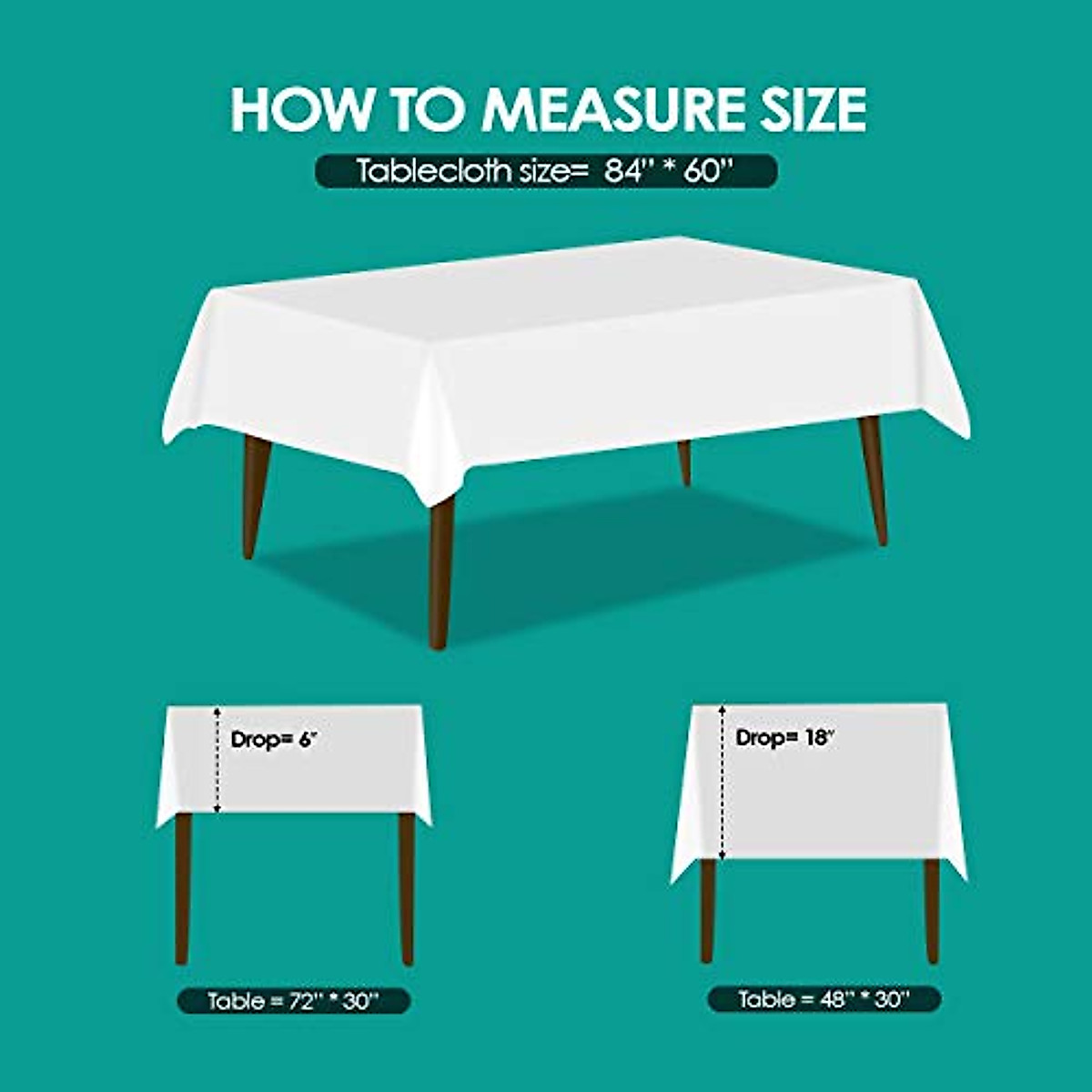 FURNLIK EVENTSDECO White Tablecloth Rectangle Table Cloth Polyester 60x84 Wrinkle Resistant, Stain Resistant Table Cloths for Banquet Vendor Wedding Buffet and Party