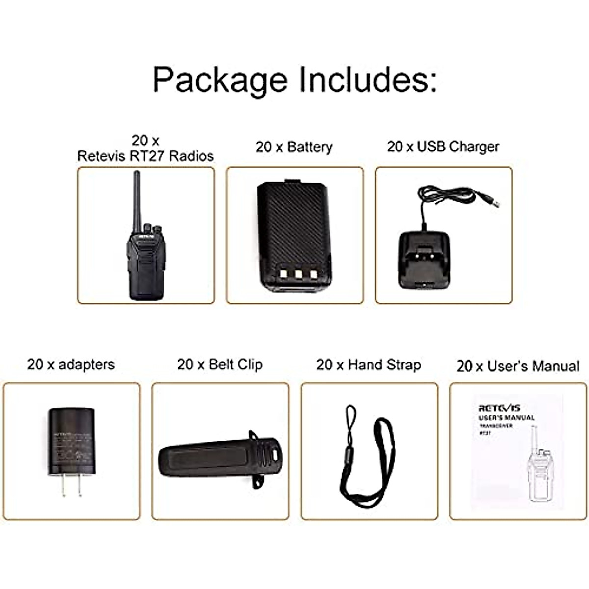 Retevis RT27 Walkie Talkies Long Range,Rechargeable Two Way Radios,USB Charger Base Fall Resistant Simple,Hands Free 2 Way Radio for Work,Hotel School Healthcare(20 Pack)