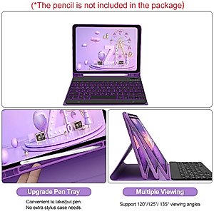 for iPad Air 4th 5th Generation Case with Keyboard,7-Color Backlit Detachable Smart Folio Keyboard Cover with Pencil Holder,Soft TPU Back Cover Keyboard for iPad Pro 11" / iPad Air 4/5th 10.9",Purple