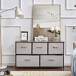 ZSEDP 5 Drawer Dresser Storage Organizer Cabinet for Bedroom Living Room Hallway Entryway Closet with Wide Sturdy Steel Frame Wood Top
