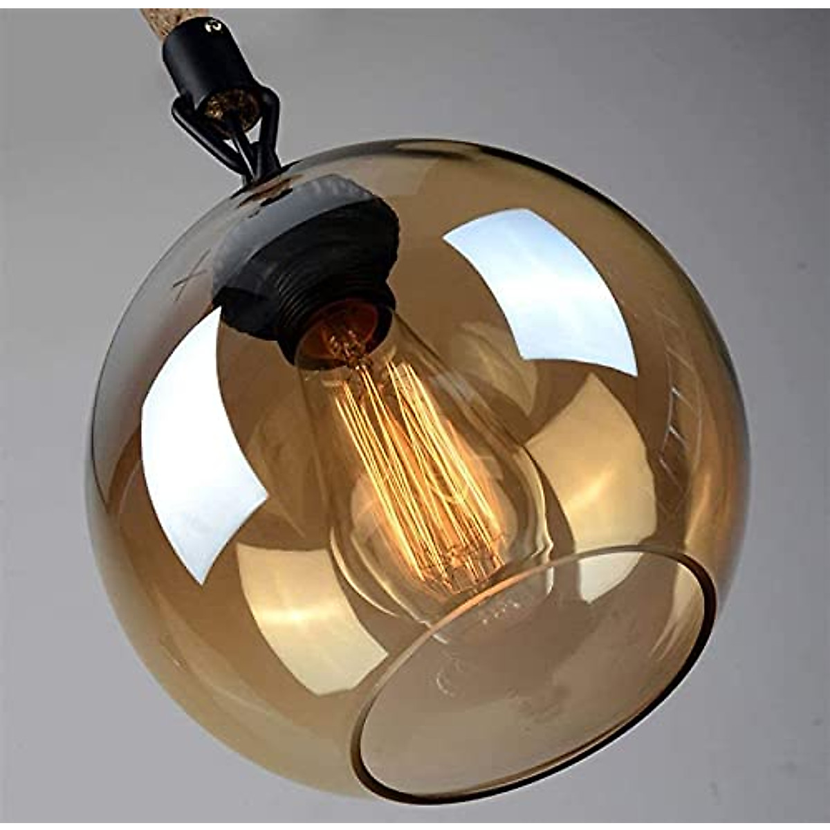 JewOss Chandeliers,Pendant Light Iron Hanging Light+E27 Bulbs Hemp Rope Hanging Chain Glass Lampshade + Living Room Restaurant Bar Cafe Chandelier 30 X 30Cm (Color : 20 * 20cm)