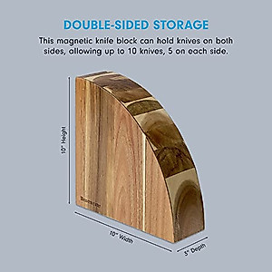 Messermeister Magnetic Knife Block, Acacia - Elegant, Durable & Secure - Holds 10 Knives or Steels & Scissors - 10"w x 10"h x 3"d