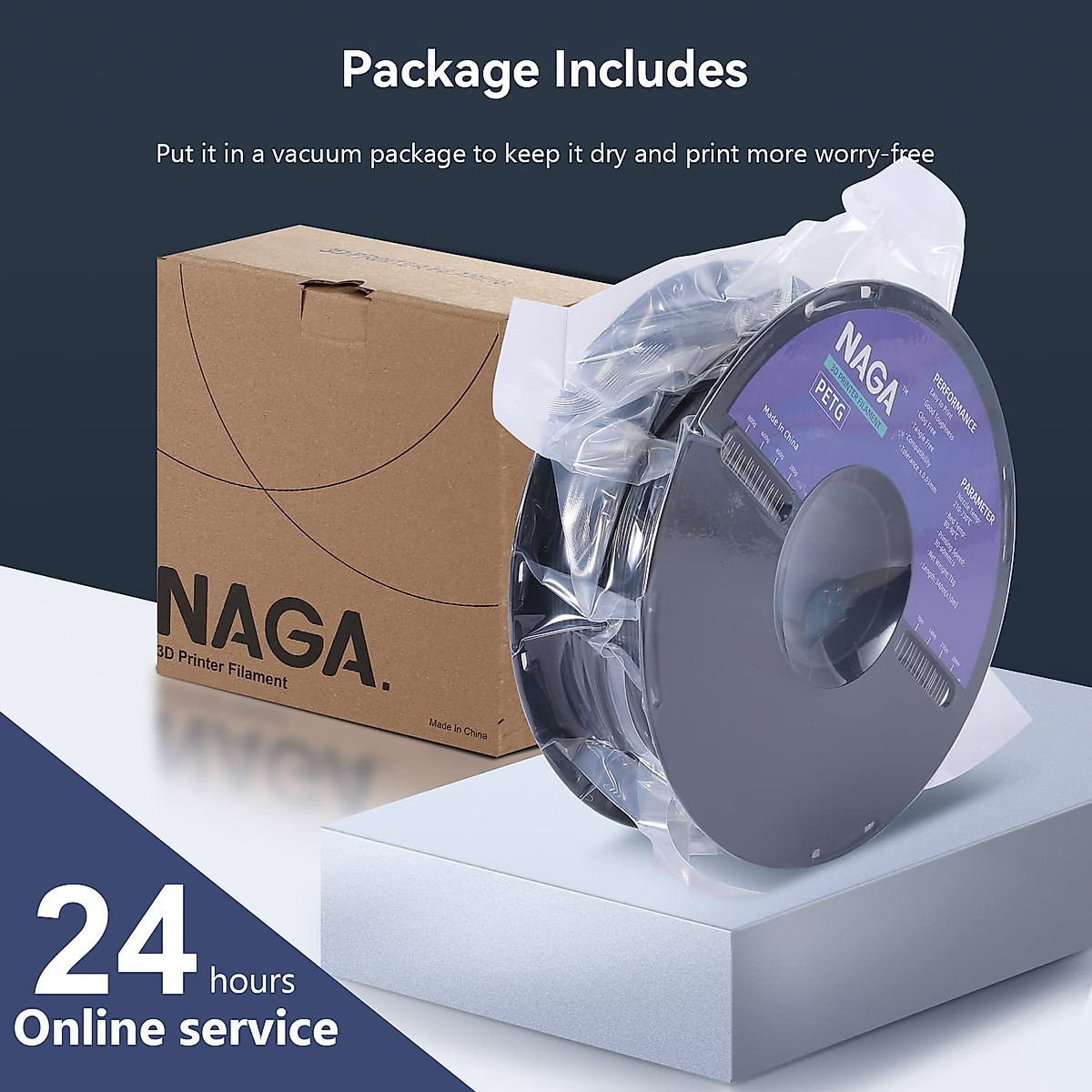 NAGA PETG Filament 1.75mm, Durable PETG 3D Printer Filament, 1kg Spool(2.2lbs), Dimensional Accuracy +/- 0.02 mm, Black