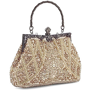 AIJUN Womens Vintage Beaded Evening Bag Sequin Clutch Purses for Women Wedding Clutches Prom Cocktail Party Handbags(Champagne)