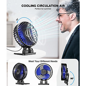 JZCreater USB Desk Fan, Mini Fan Portable, 3 Speeds Desktop Table Cooling Fan, Plug in Power Fan, Rotation Strong Wind, Quiet Personal Small Fan for Home Desktop Office Travel Bedroom, Black Blue
