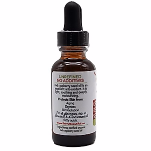 Berry Beautiful Certified Organic Red Raspberry Seed Oil - Cold-pressed from US grown raspberries (1 fl oz)