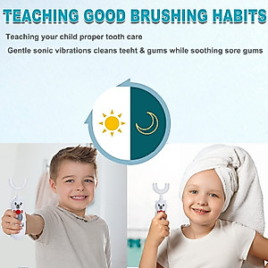 Caromolly Kids Electric Toothbrush, U-Shaped Automatic Toothbrush,360° Cleaning with Three Types of Brush Heads,Special Design for 7-12 Years, White