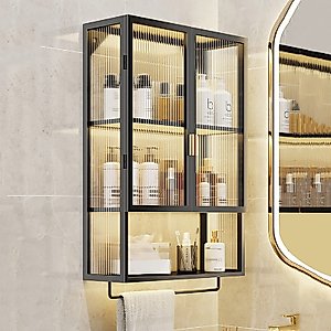 Bathroom Wall Cabinet,metal Medicine Cabinet With Glass Door,bathroom Cabinet Wall Mounted With Towel Bar,over The Toilet Storage Cabinet,hanging Cabinet For Bathroom, Livingroom, Kitchen,cupboard