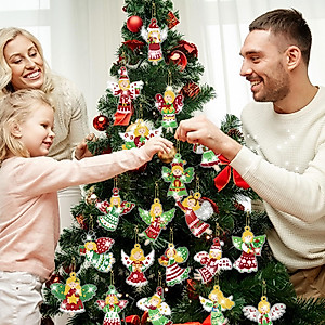 Tondiamo 20 Pcs Christmas Diamond Painting Keychain Kits 5D DIY Diamond Art Pendants Double Sided Hanging Key Chains for Christmas Party Decoration DIY(Angels Style)